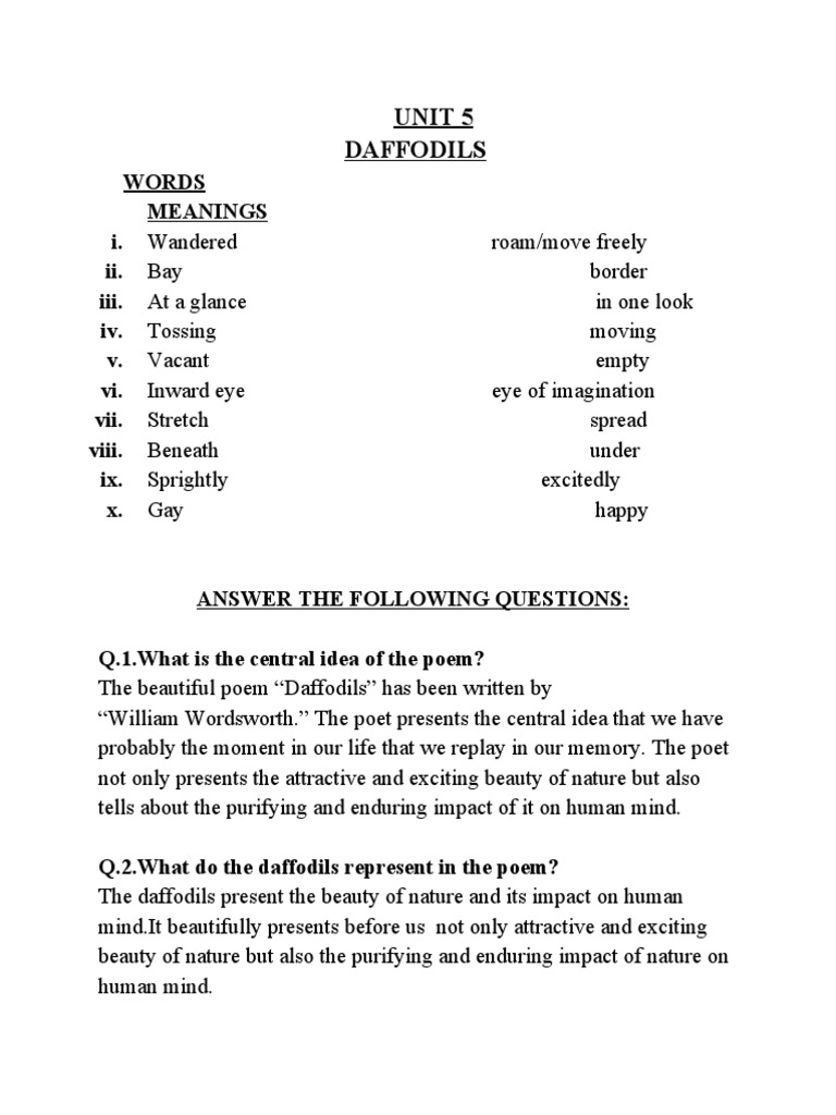 Class 9th Unit 5 Daffodils | PDF | Poetry
