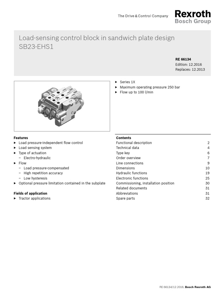 Load-Sensing Control Block in Sandwich Plate Design SB23-EHS1 | PDF ...