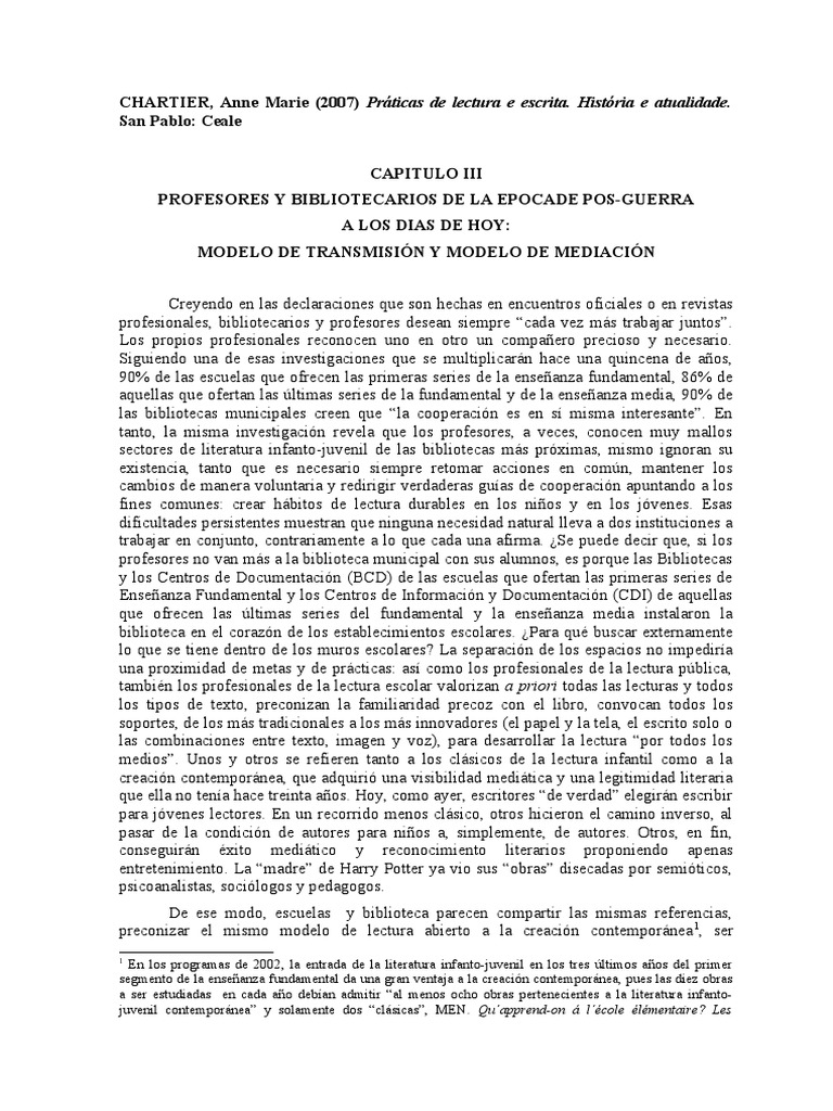 Anne Marie Chartier. Bibliotecas y Profesores | PDF | Bibliotecas ...