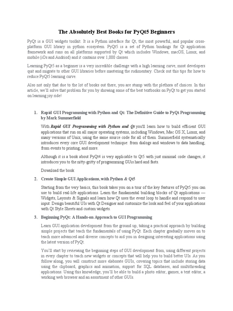 The Absolutely Best Books For Pyqt5 Beginners Pdf Graphical User