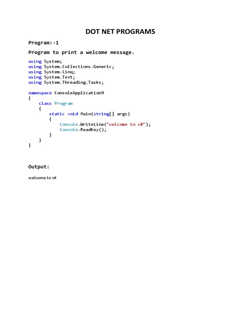 Dot Net Programs | PDF | C Sharp (Programming Language) | Language Integrated Query