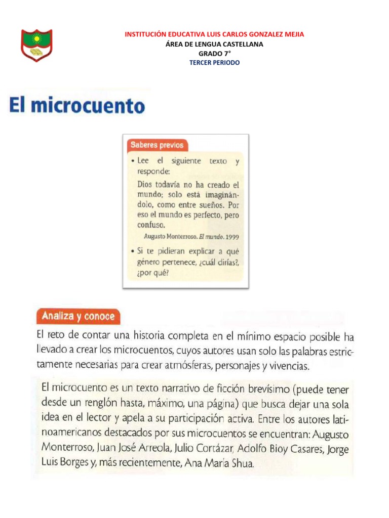 Microcuento 7 Actividades | PDF