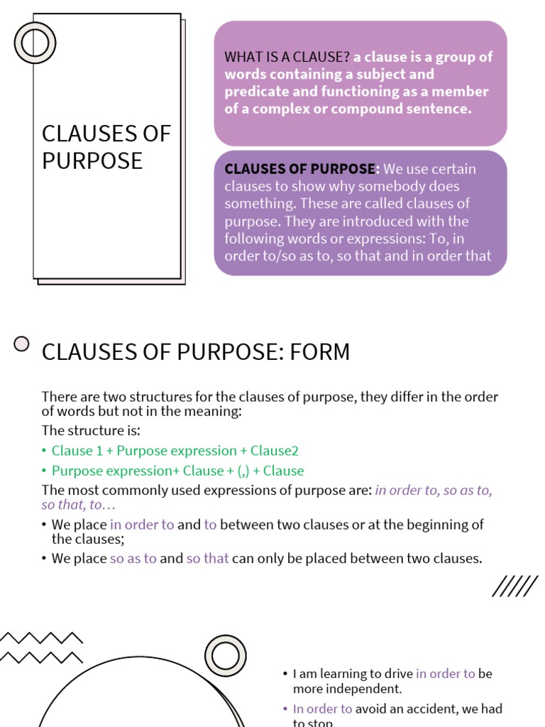 Clauses of Purpose | PDF | Clause | Sentence (Linguistics)