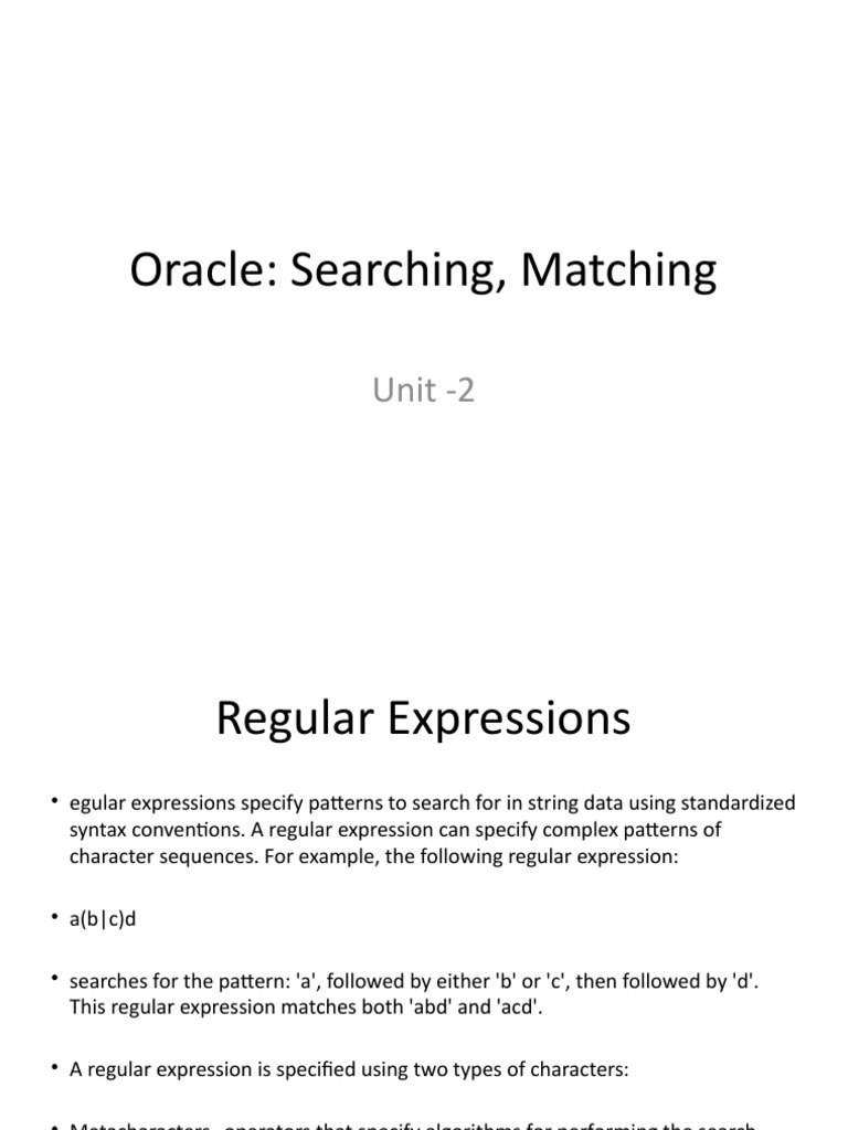 Oracle Searching Matching | PDF | Regular Expression | Computer Programming