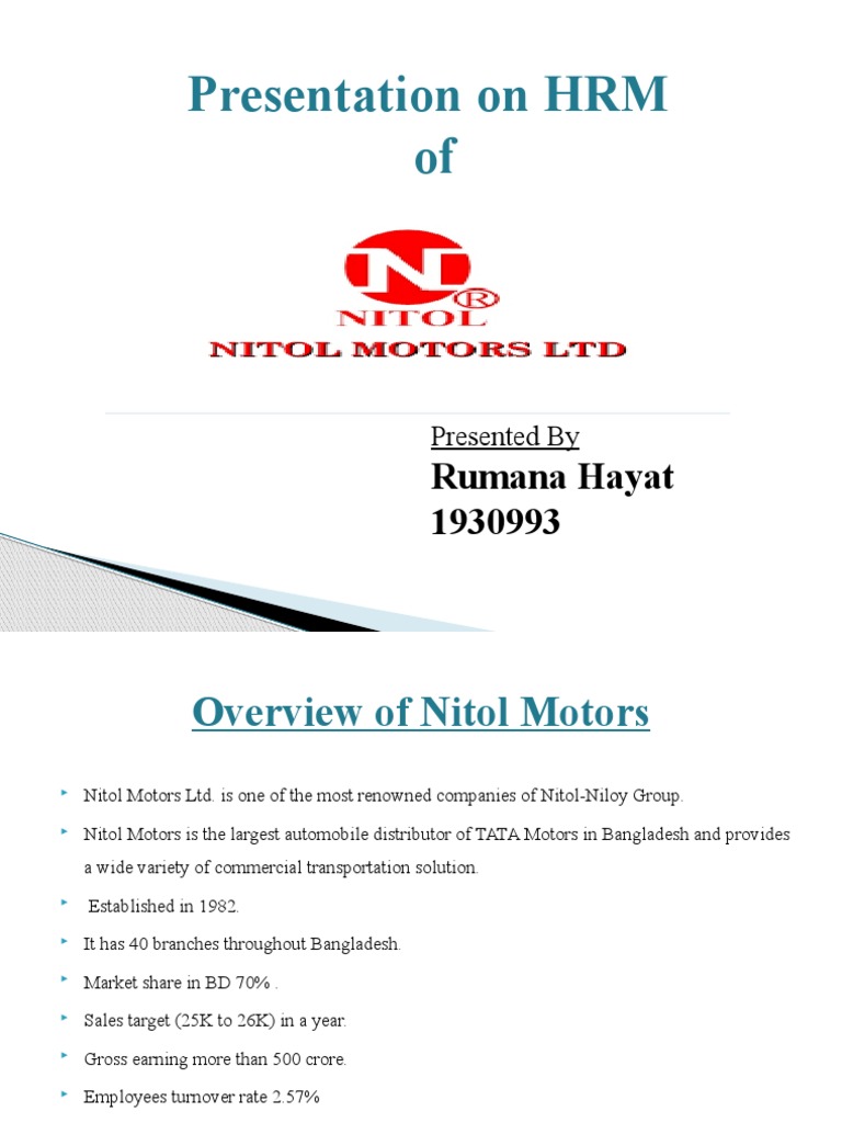 Presentation On Nitol Motors LTD. | PDF | Recruitment | Employment
