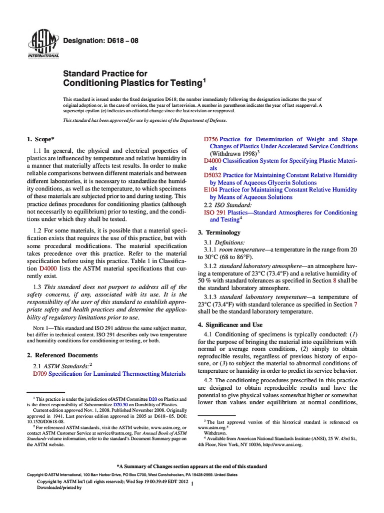 D618 Plastic Conditioning | PDF | Humidity | Temperature