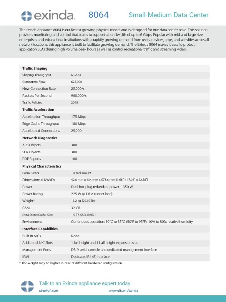 Datasheet - Exinda 8064 | PDF | Computer Network | Network Interface Controller