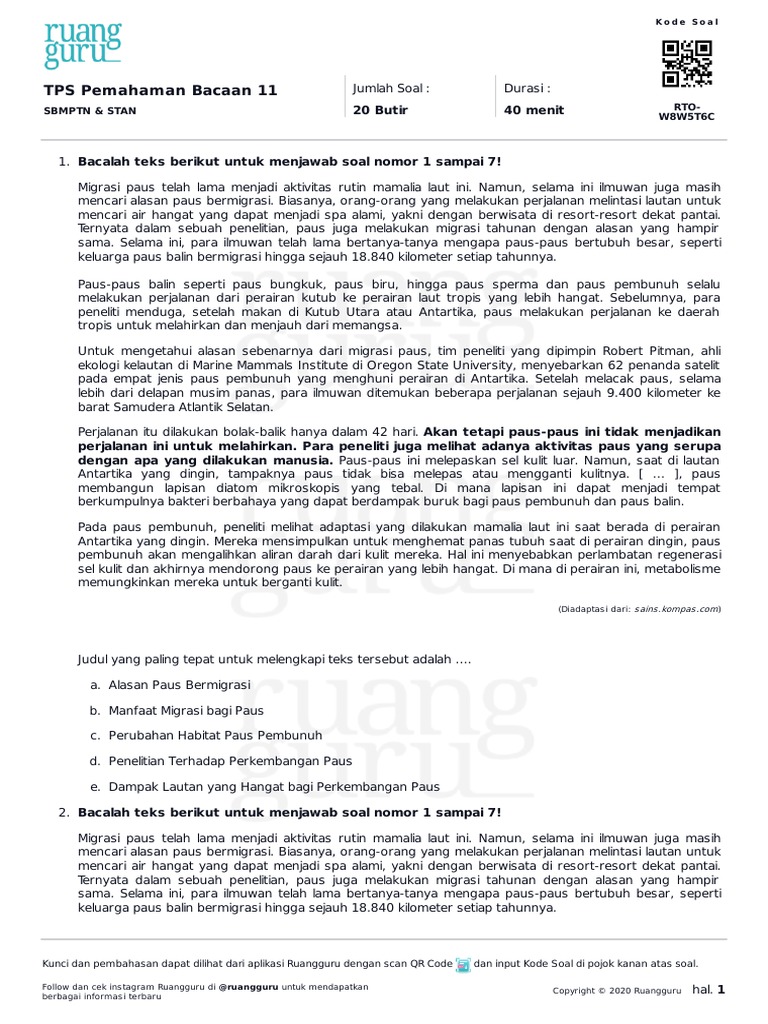 RTO W8W5T6C Paket8TPSPemahamanBacaan20192020 | PDF