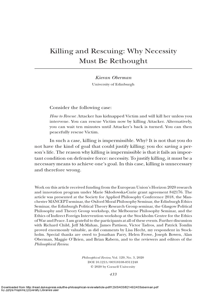 Killing and Rescuing: Why Necessity Must Be Rethought: Kieran Oberman ...