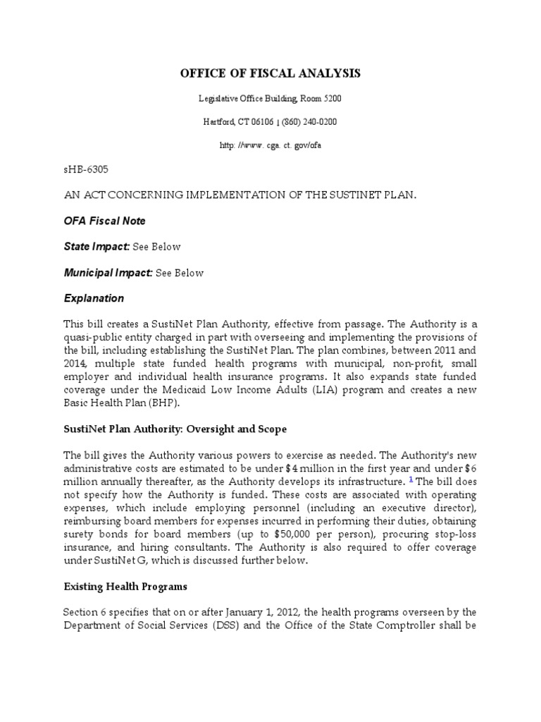 Office of Fiscal Analysis: OFA Fiscal Note State Impact: Municipal ...