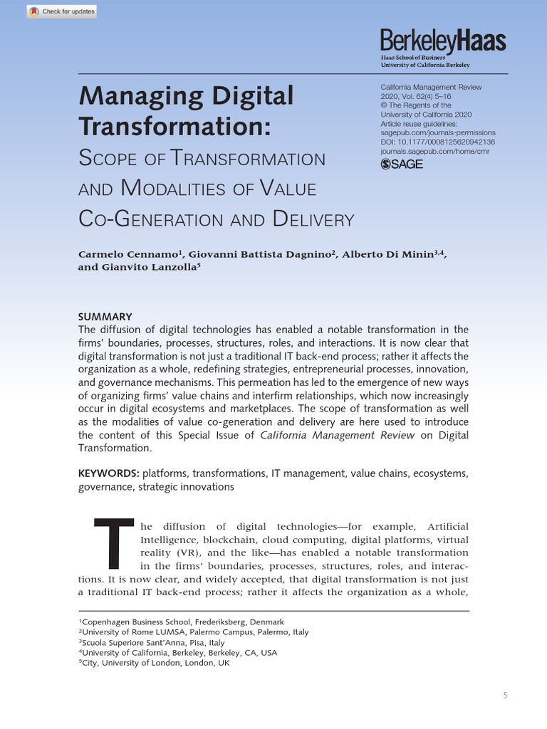 Managing Digital Transformation | PDF | Business Model | Mindset