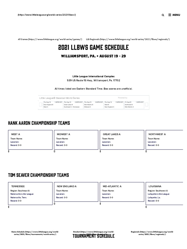 2021 LLBWS Game Schedule - Little League | PDF | Baseball Competitions ...