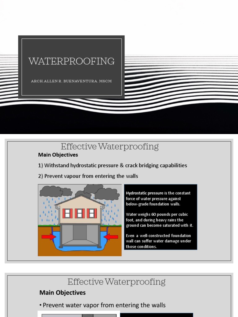 Waterproofing: Arch - Allen R. Buenaventura. MSCM | PDF | Concrete | Roof