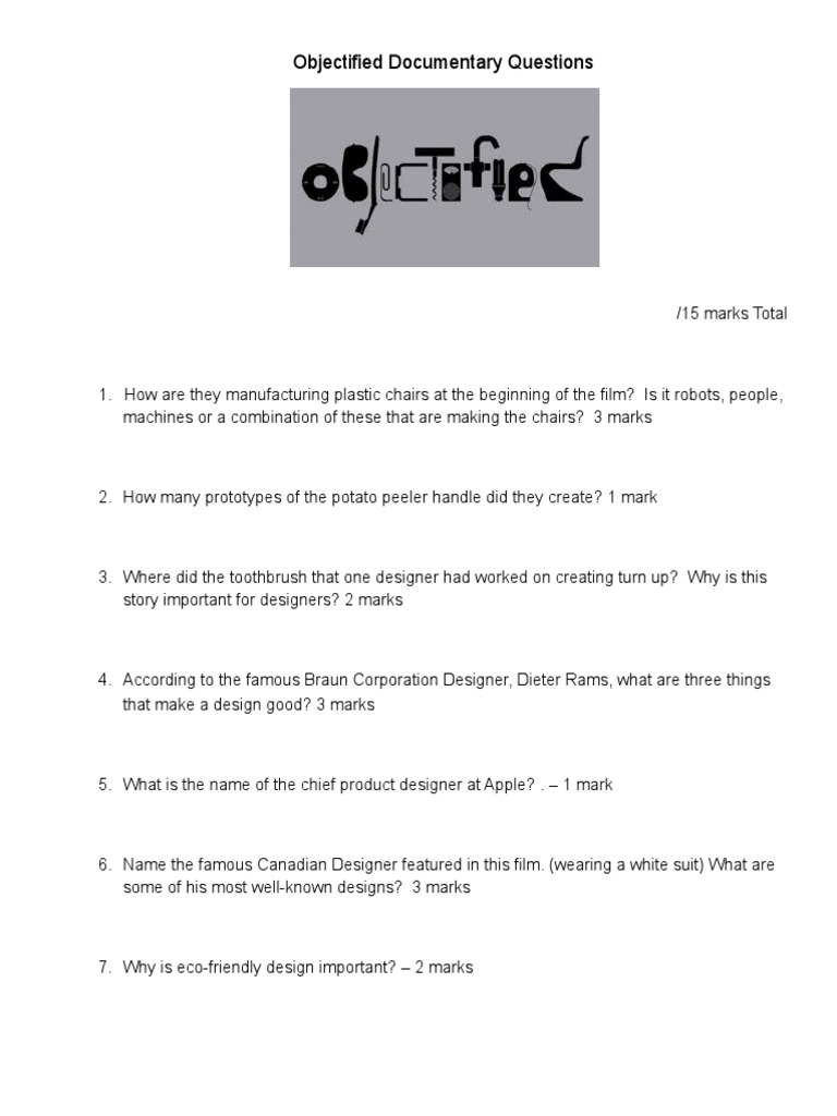 Objectified Documentary Questions | PDF