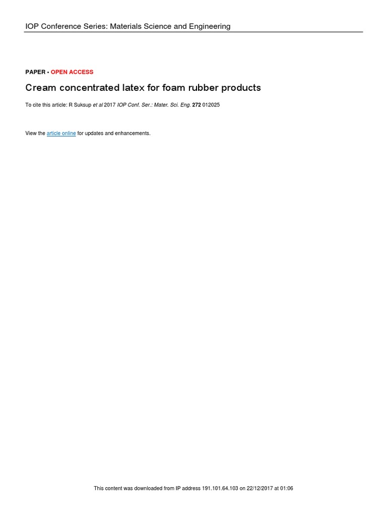 Cream Concentrated Latex For Foam Rubber Products | PDF | Natural ...