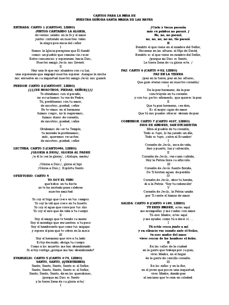 Cantos para La Misa | PDF | Misa (liturgia) | eucaristía