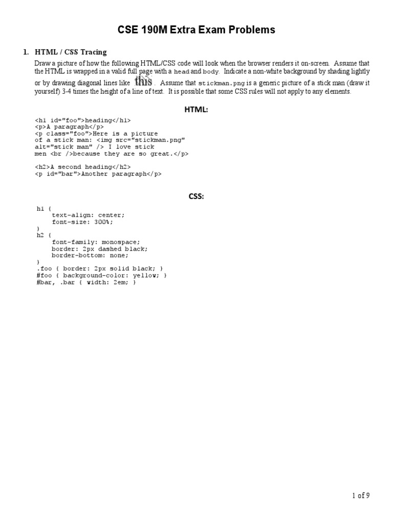 CSE 190M Extra Exam Problems: HTML | PDF | Html | Html Element