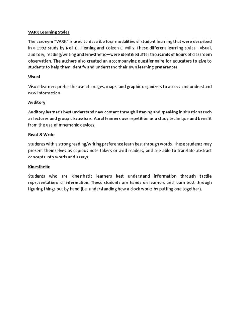 VARK Learning Styles | PDF | Learning Styles | Pedagogy
