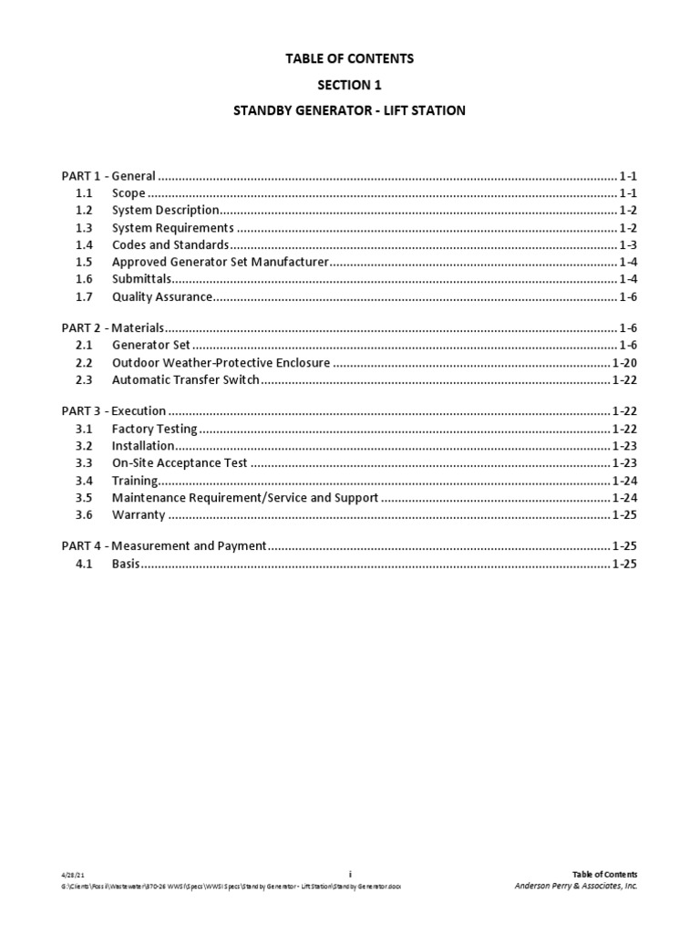 Section 1 Standby Generator - Lift Station | PDF | Battery Charger ...