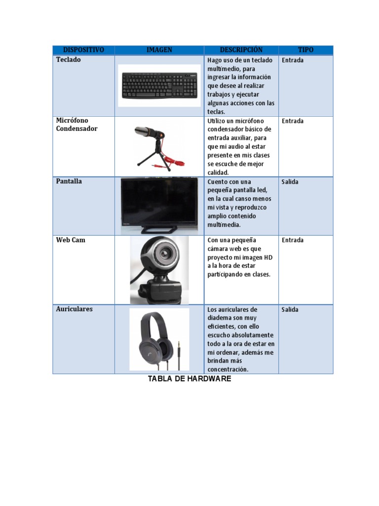 Tablas de Software y Hardware | PDF | Hardware de la computadora | Tecnología de información y ...