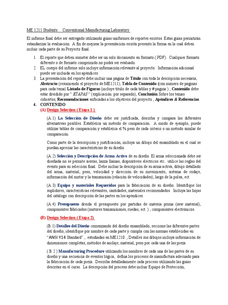 Project Guidelines - ME 1211 | PDF | Diseño