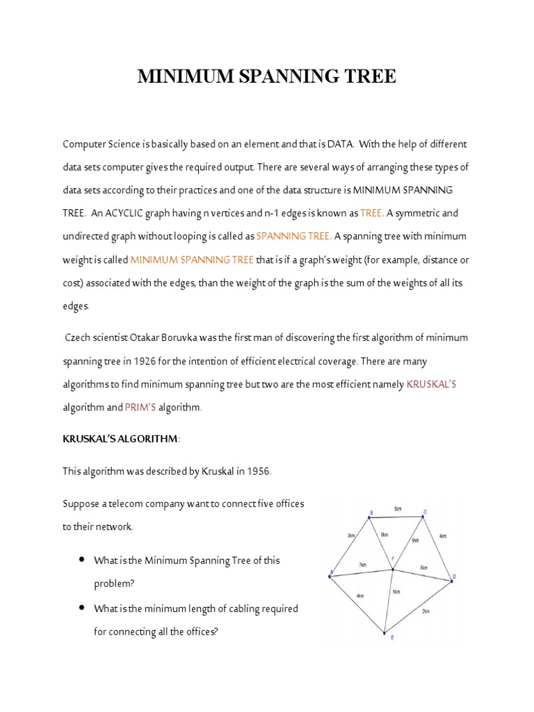 Minimum Spanning Tree Article Pdf Combinatorics Theoretical Computer Science