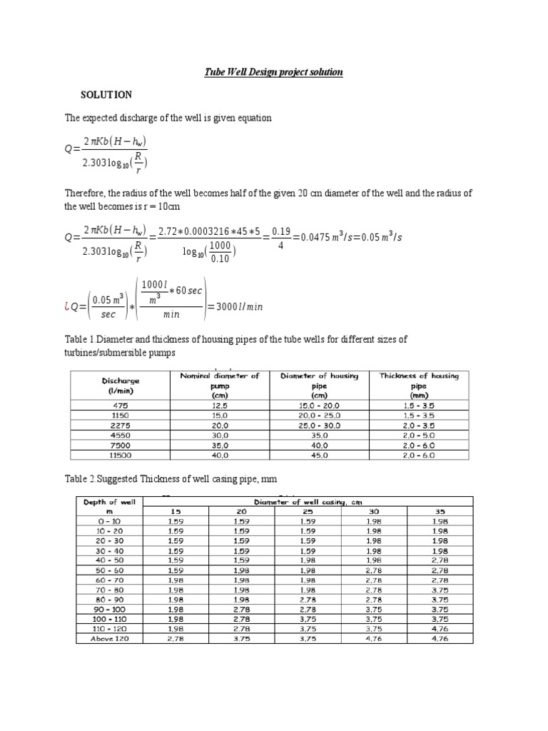 Tube Well Design Project Solution | PDF | Sand | Pipe (Fluid Conveyance)