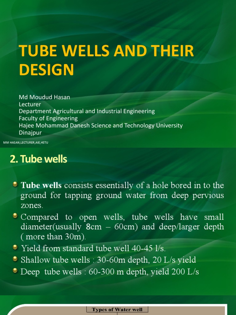 Tube Well Design Essentials | PDF | Drilling | Aquifer