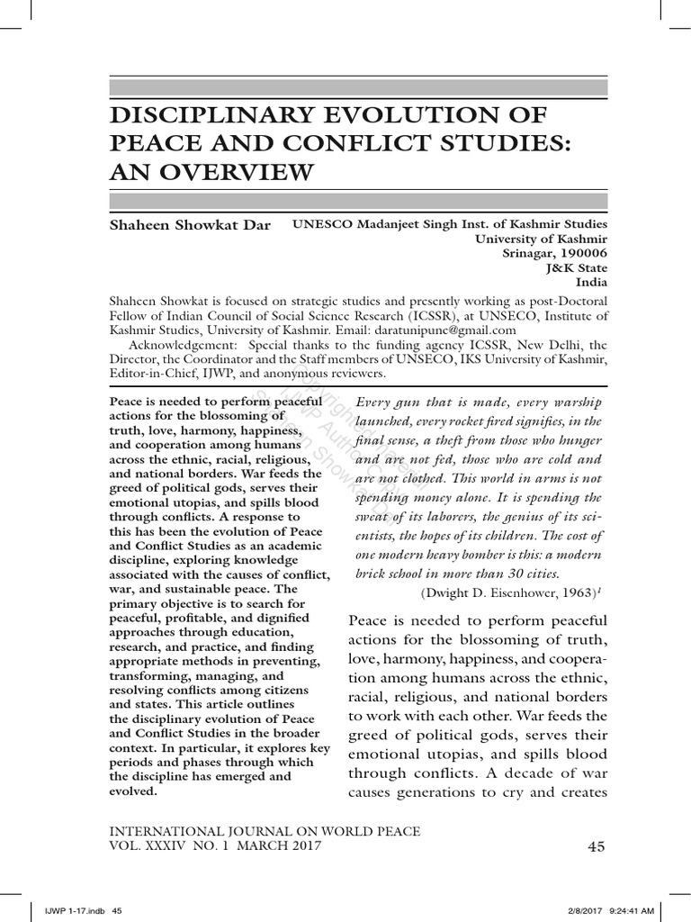 Disciplinary Evolution of Peace and Conflict Studies: An Overview | PDF ...
