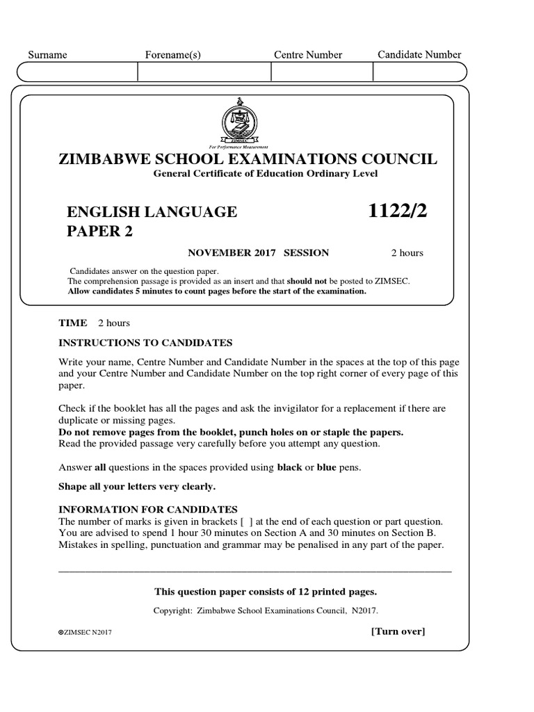 Zimsec English Greenbook