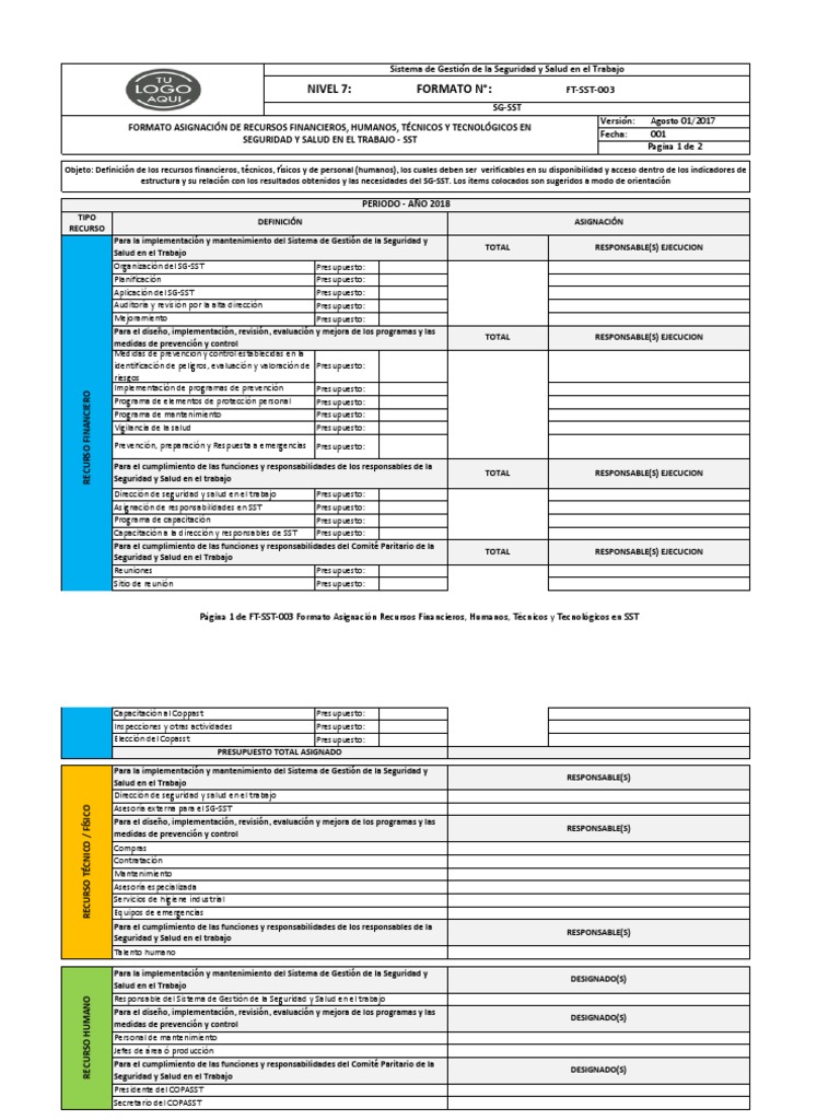 Matriz de Asignacion de Recursos SST | PDF | Presupuesto | Valores