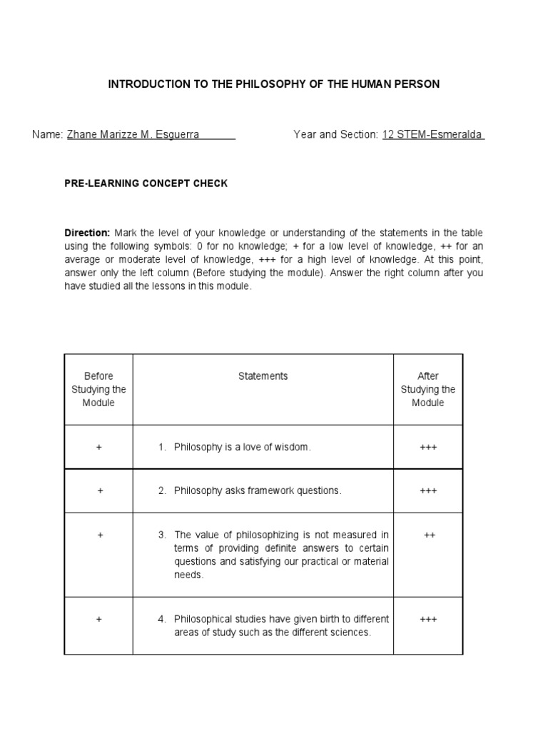 Pre-Learning Concept Check | PDF | Knowledge | Truth