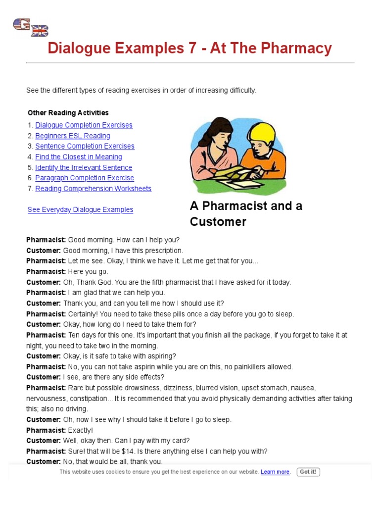 Dialogue Examples 7 - at The Pharmacy | PDF