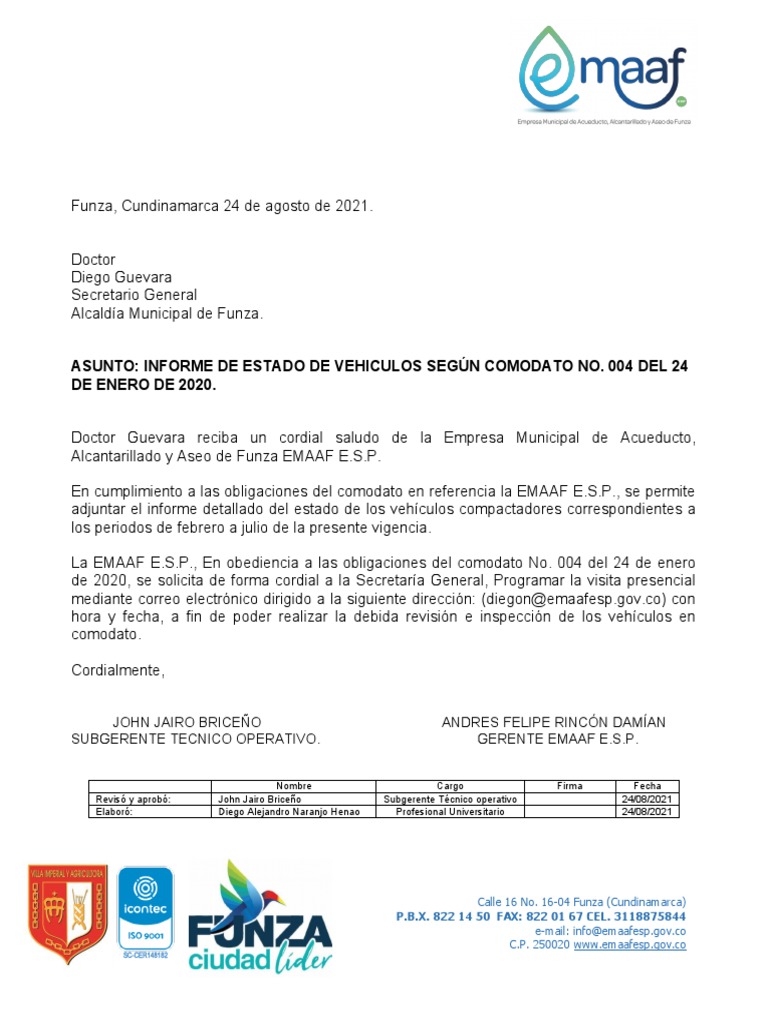 Oficio Comodato Agosto 2021 | PDF