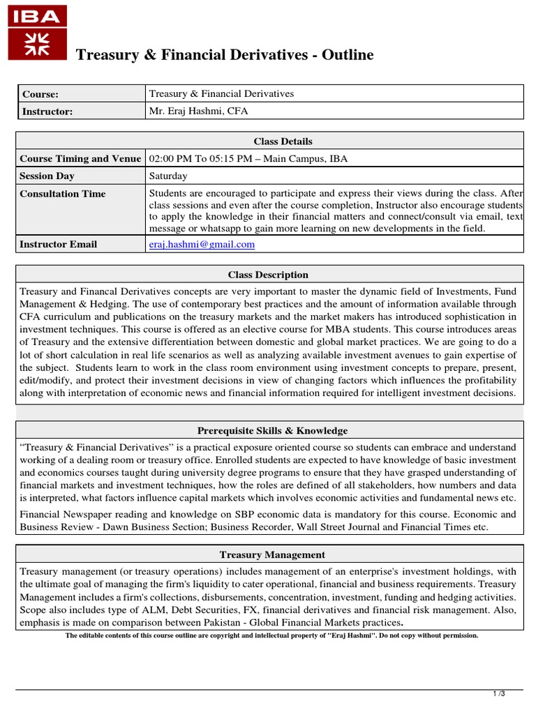 Treasury & Financial Derivatives (IBA) | PDF | Bonds (Finance ...