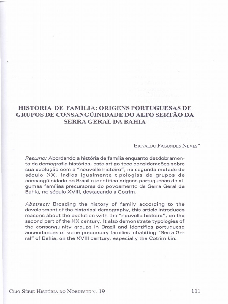 Historia De Familia Origens Portuguesas No Alto Sertão Da Serra Geral