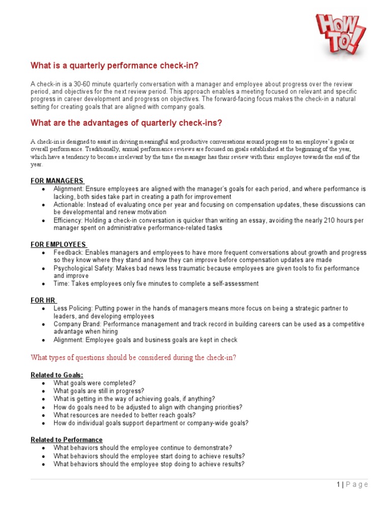 What Is A Quarterly Performance Check-In?: For Managers | PDF | Goal ...