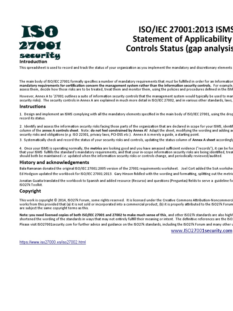 ISO27k ISMS and Controls SoA | PDF | Information Security | Risk
