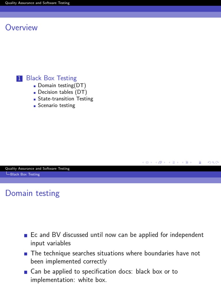 Black Box Testing: Domain Testing (DT) Decision Tables (DT) State ...