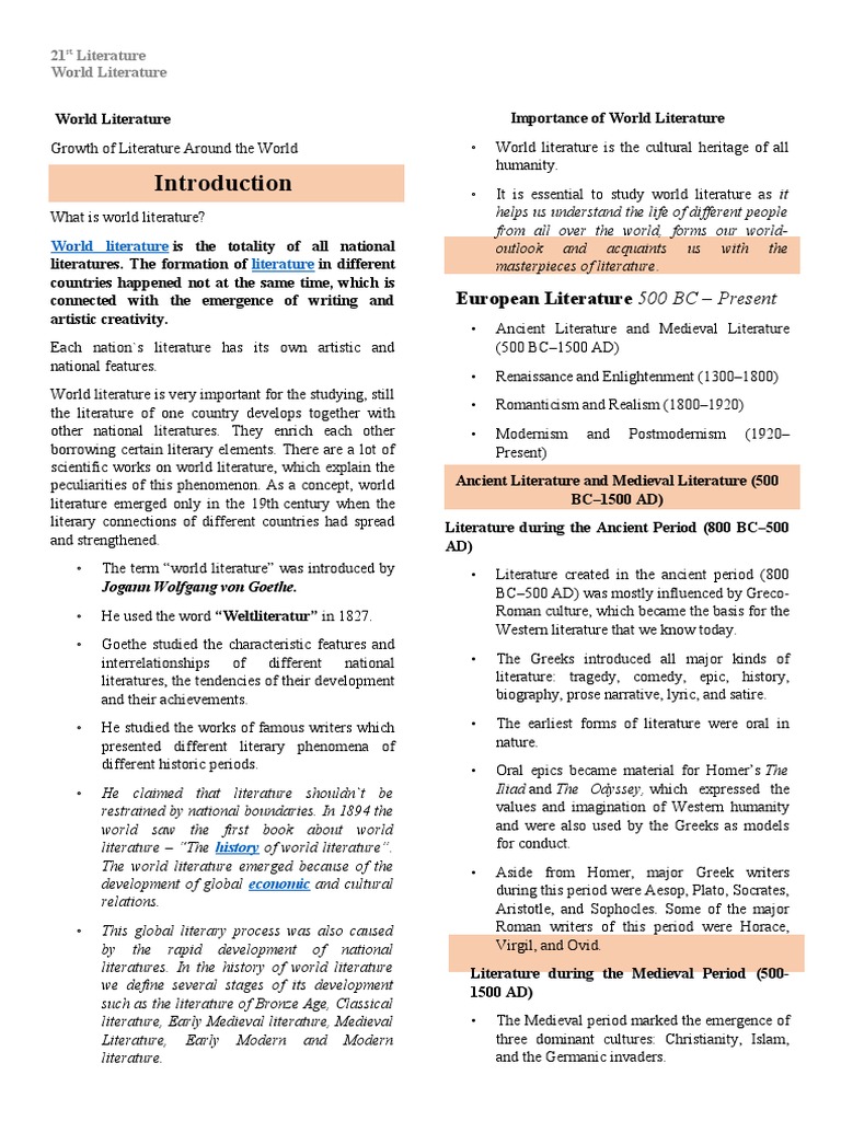 World Literature | PDF | Romanticism | Classics