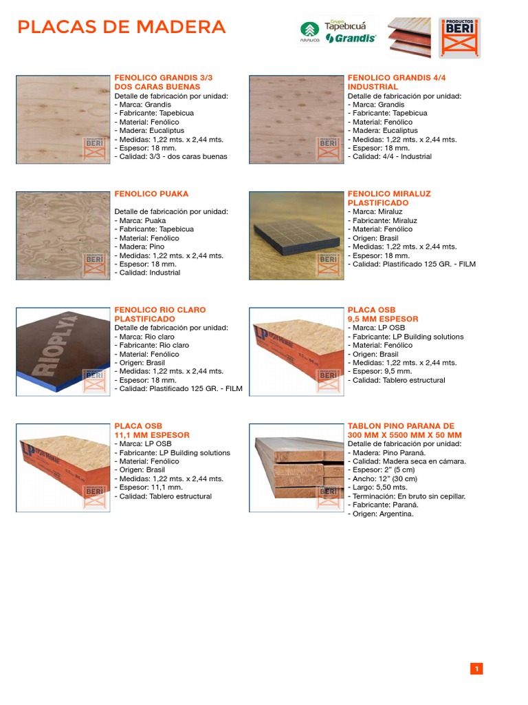 Catálogo de placas de madera y tableros estructurales | PDF | Productos ...