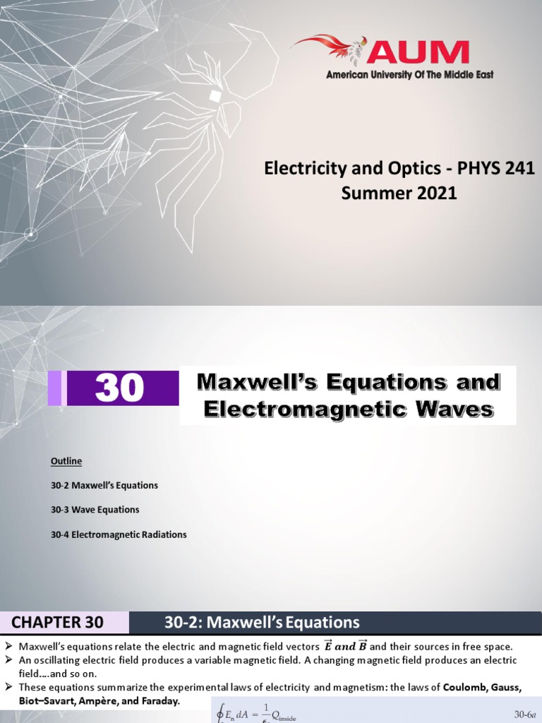 Ch. 30 - Maxwell's Equations and Electromagnetic Waves | PDF | Magnetic ...
