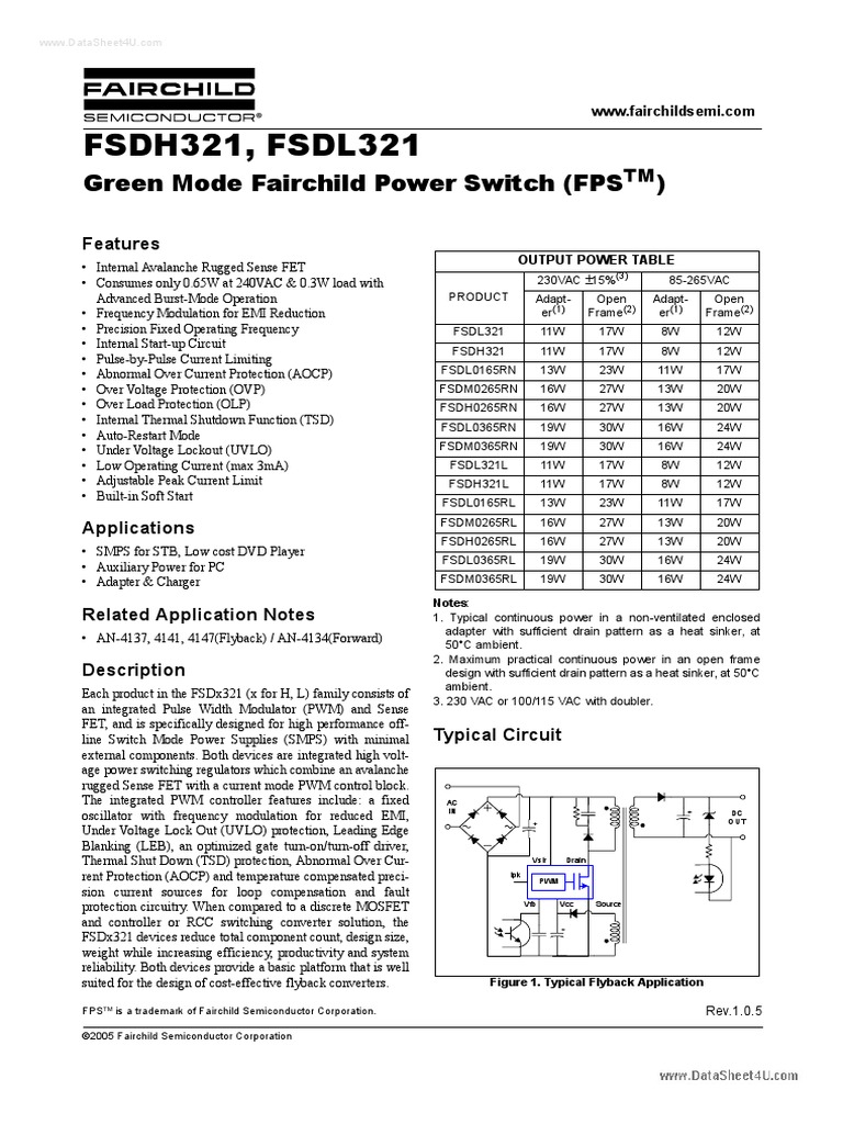 FSDH321, FSDL321: Green Mode Fairchild Power Switch (FPS) | PDF | Field Effect Transistor ...