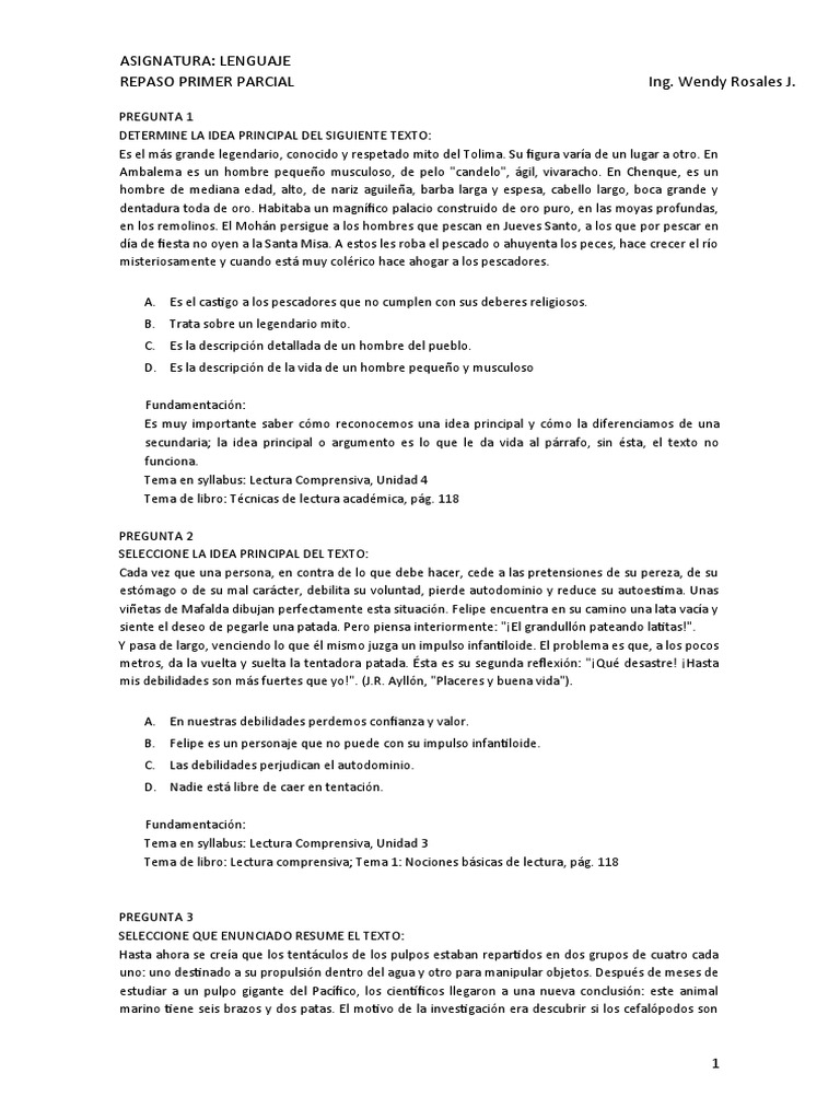 S2 - Lectura Comprens-Repaso | PDF | Comprensión lectora | Agua