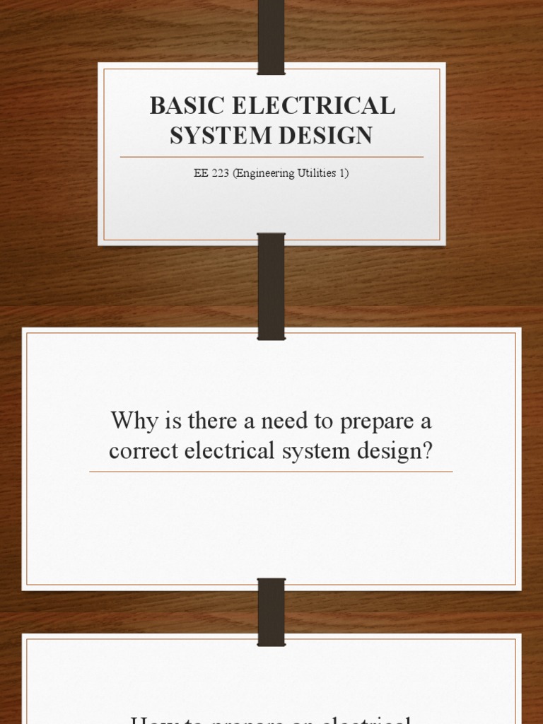 Basic Electrical System Design: EE 223 (Engineering Utilities 1) | PDF