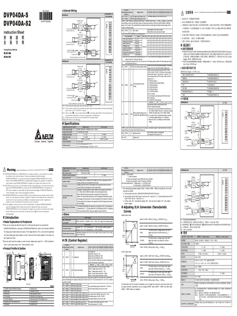 External Wiring: DVP04DA-S Arrangement of The Terminals | PDF | Power ...