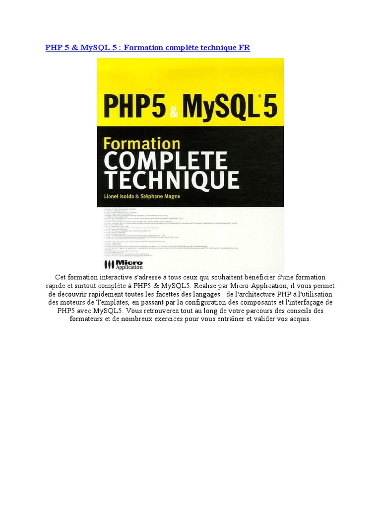 PHP - MySQL - PHP 5 & MySQL 5 Formation Complète Technique | PDF