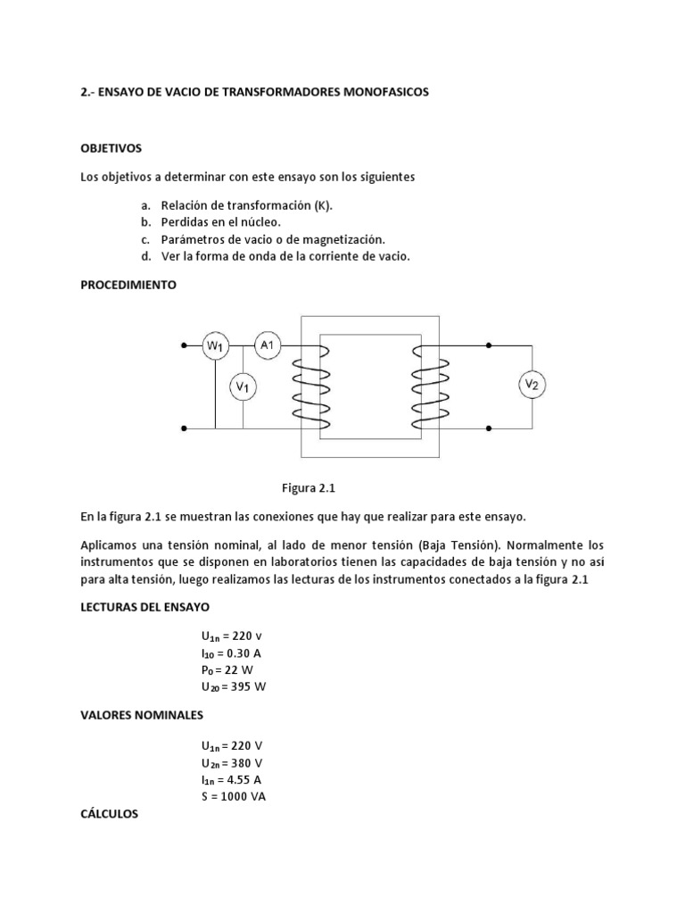 Ensayo en Vacio | PDF | Transformador | Corriente eléctrica