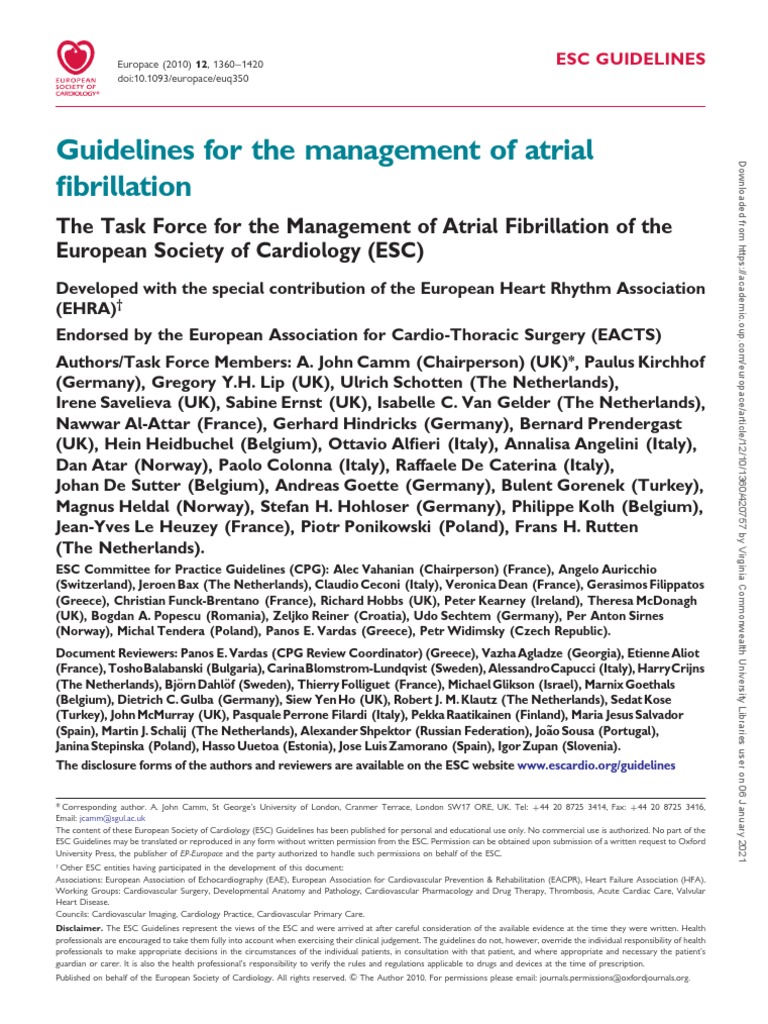 ESC Afib Management Guideline | PDF | Heart | Stroke
