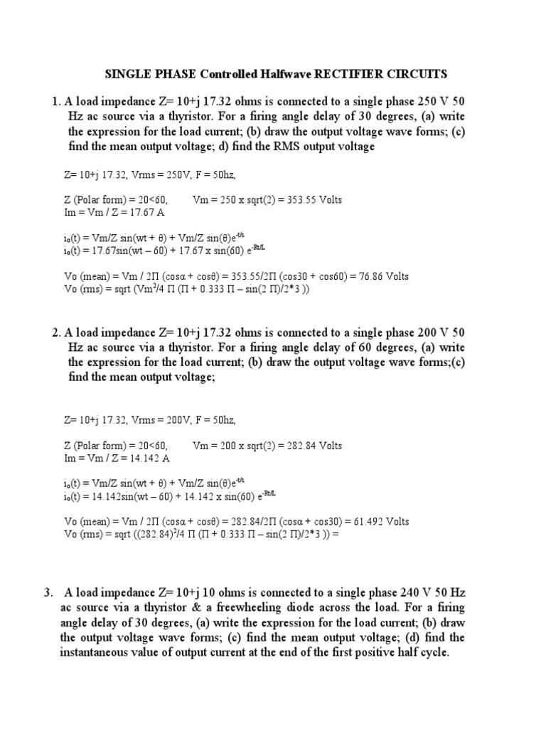 Examples SINGLE PHASE CONTROLLED RECTIFIER CIRCUITS | PDF | Electrical ...